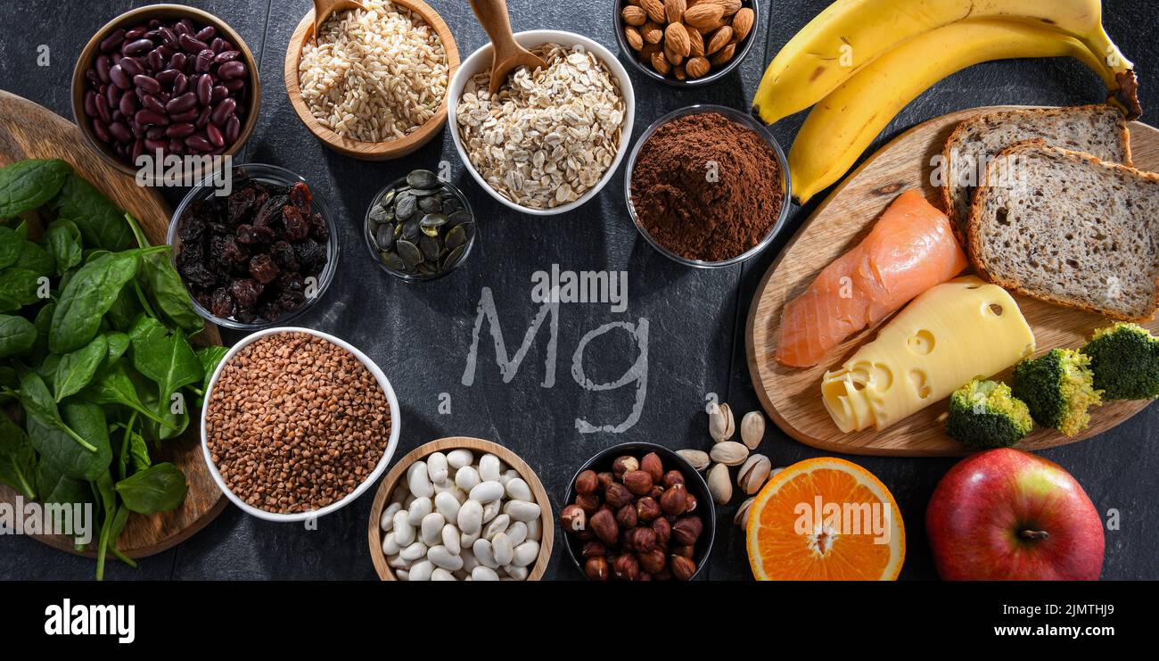 Composition with food products rich in magnesium Stock Photo - Alamy