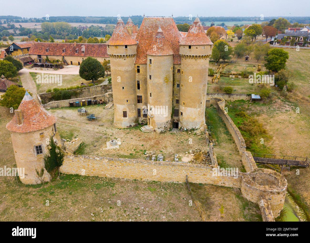 Aerial view of medieval Chateau Sarzay Stock Photo - Alamy
