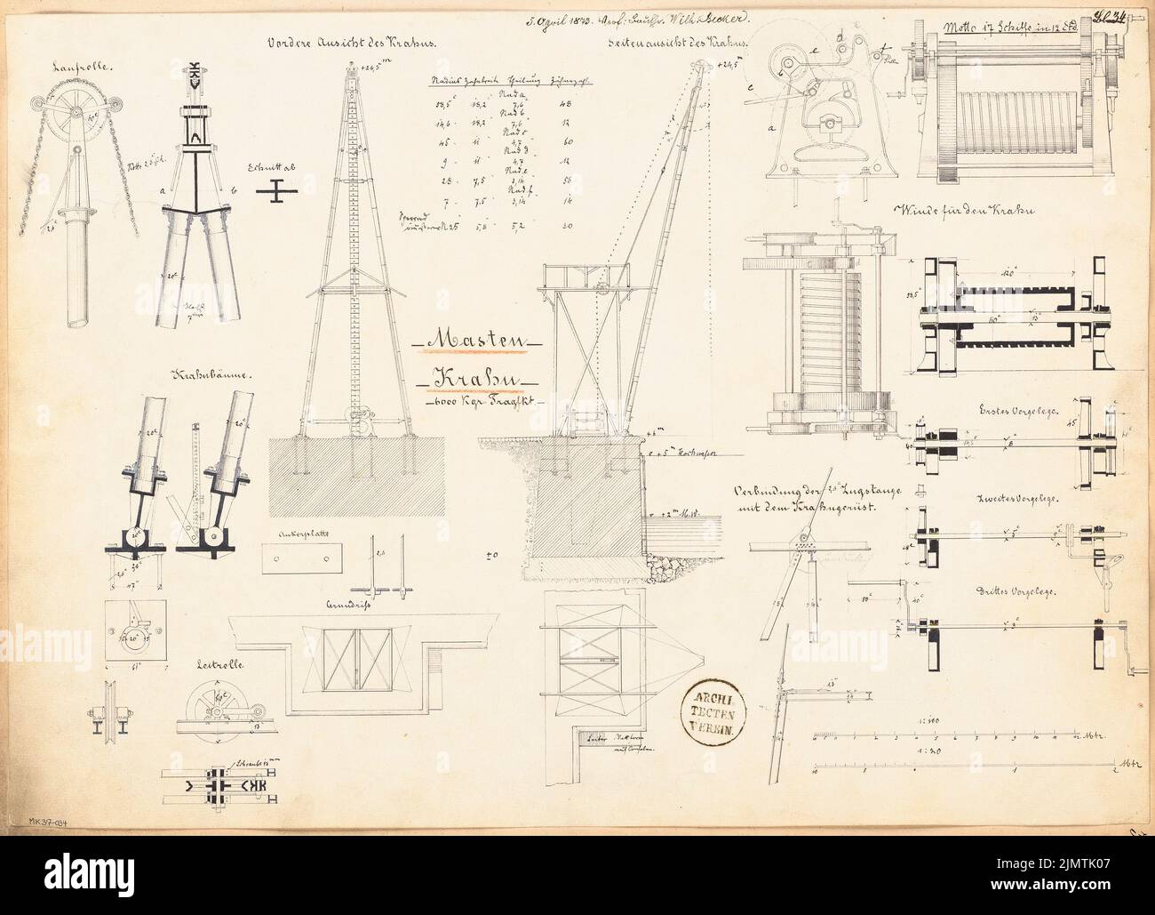 Becker Wilhelm, mast crane. Monthly competition April 1873 (04.1873): 2 ...