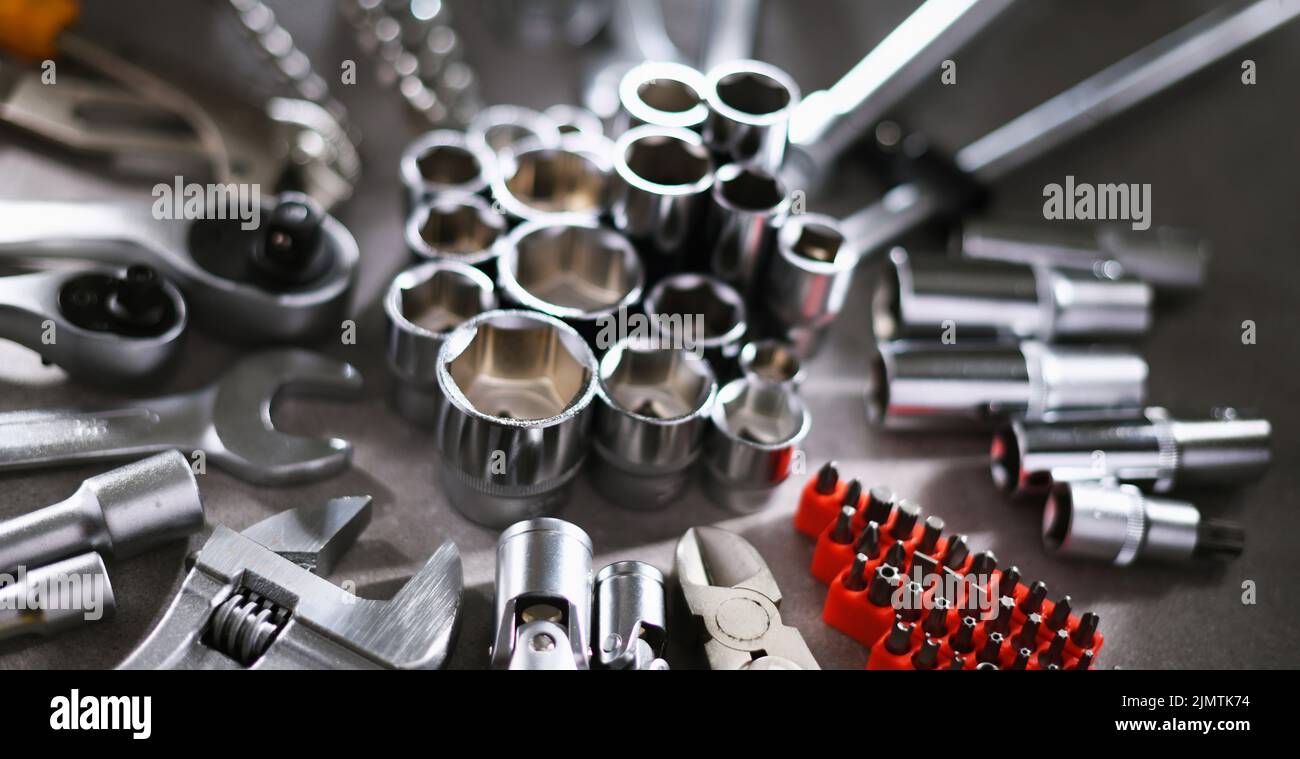 Composition with a variety of metal tools Stock Photo - Alamy