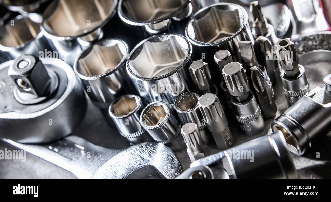 Composition with a variety of metal tools Stock Photo - Alamy
