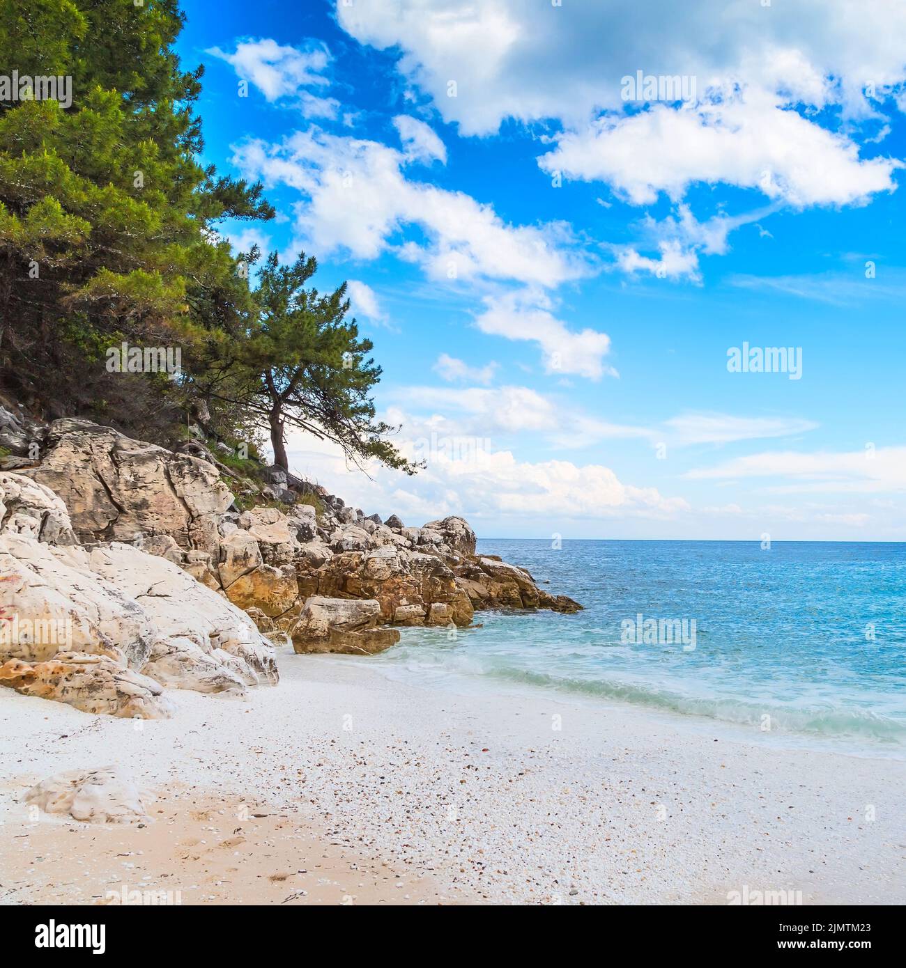 Panorama of seascape with greek Saliara aka Marble Beach, Thassos ...