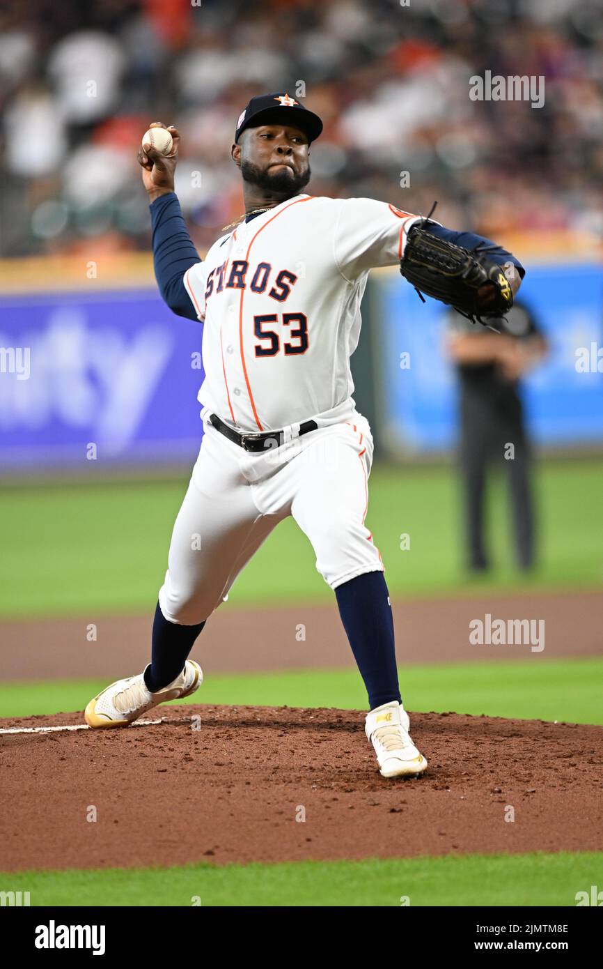 Houston Astros starting pitcher Cristian Javier (53) pitches in the ...