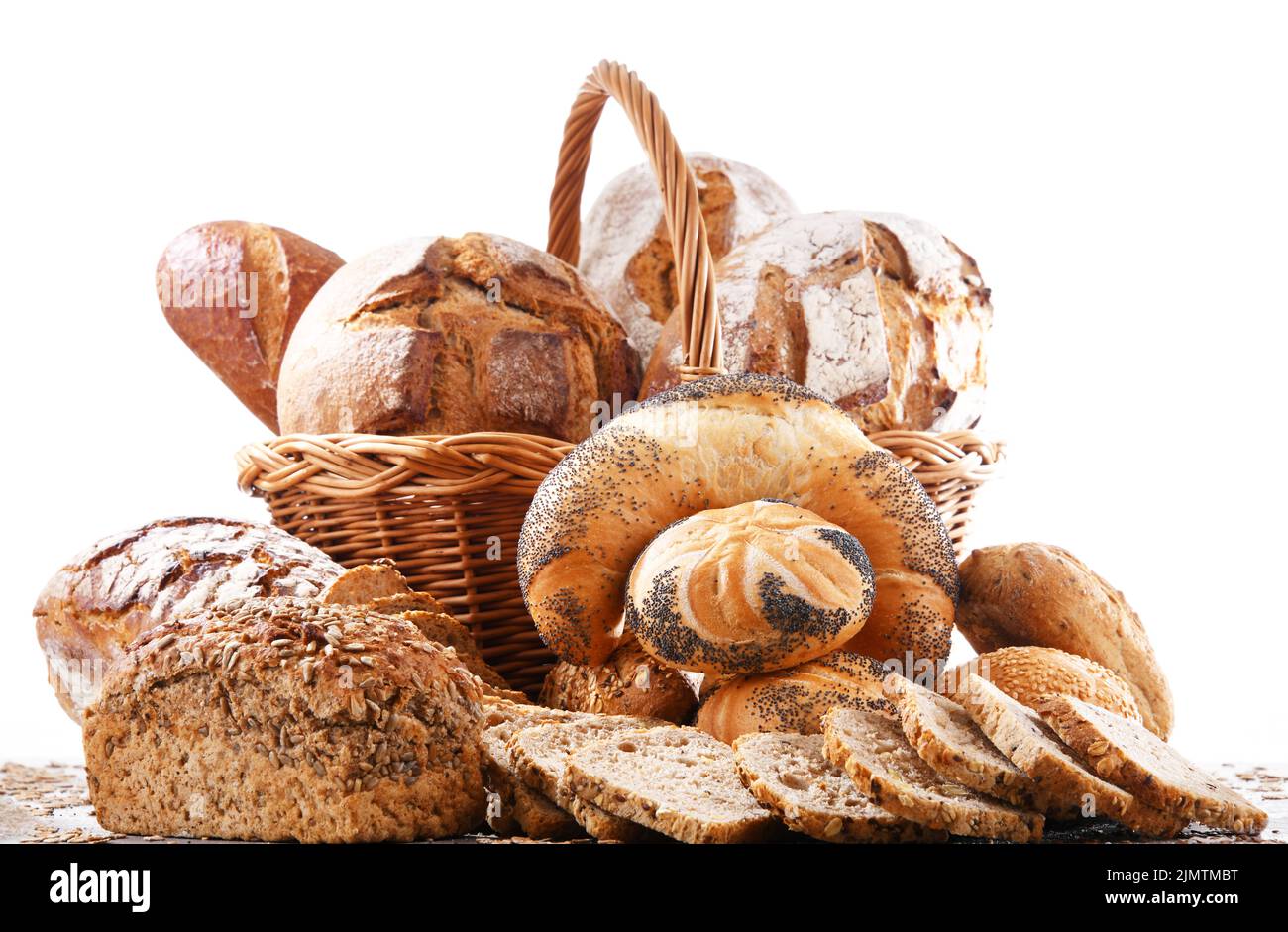 Assorted bakery products including loafs of bread and rolls Stock Photo ...