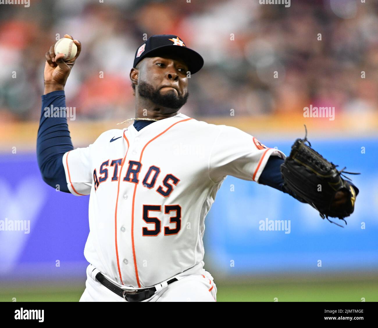 Houston Astros starting pitcher Cristian Javier (53) pitches in the ...