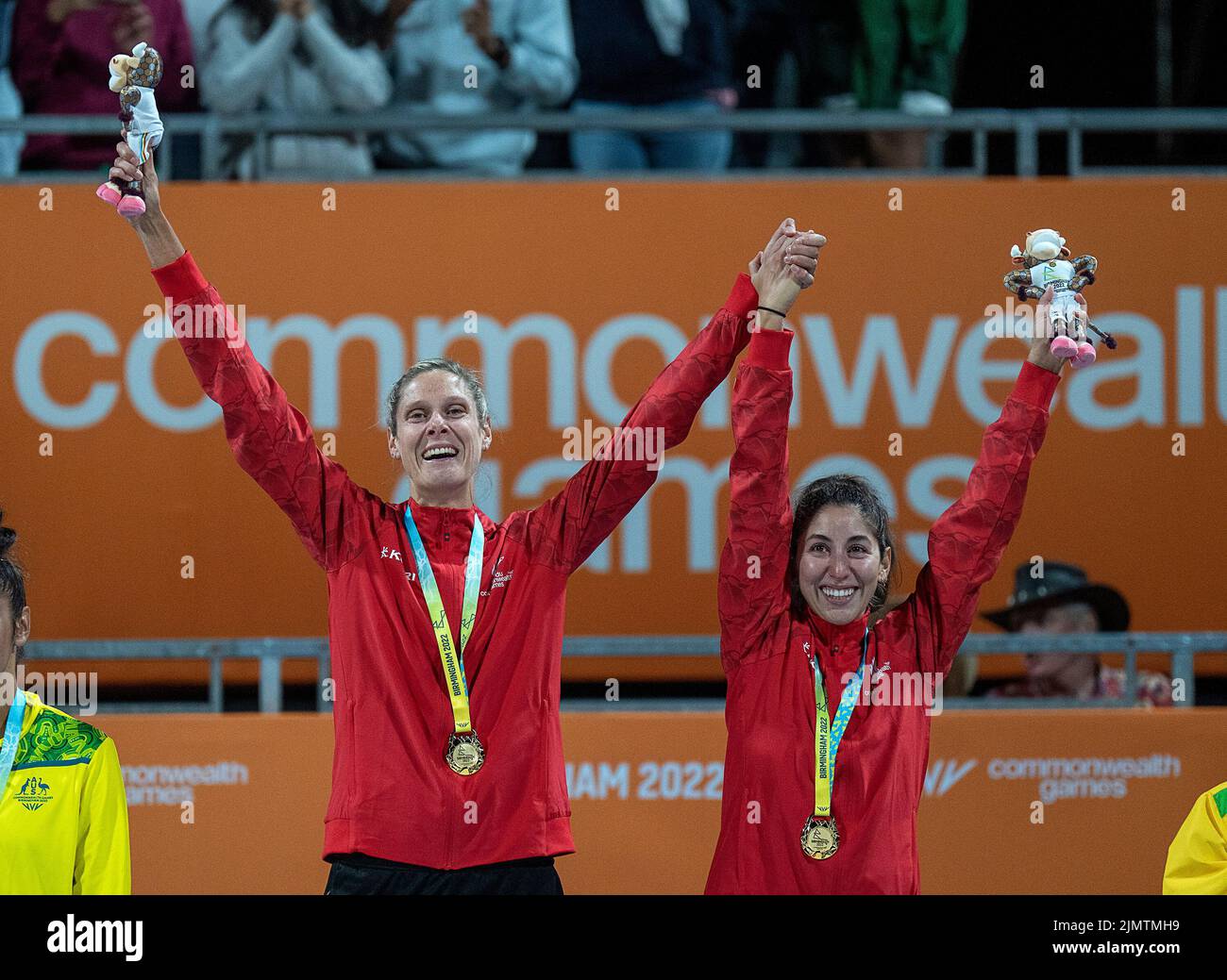 Sarah Pavan, left, and Melissa Humana-Paredes of Canada celebrate after ...