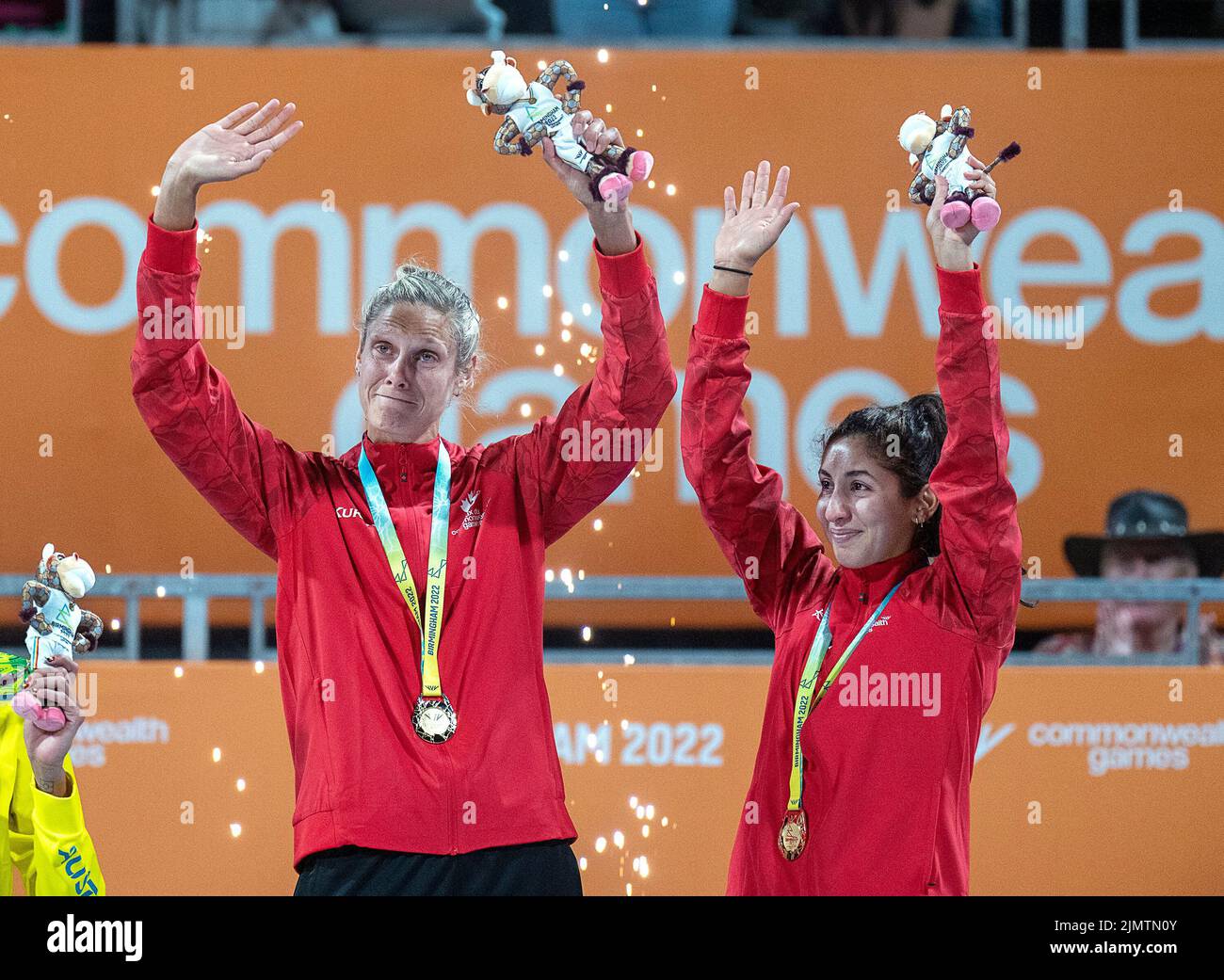 Sarah Pavan, left, and Melissa Humana-Paredes of Canada celebrate after ...