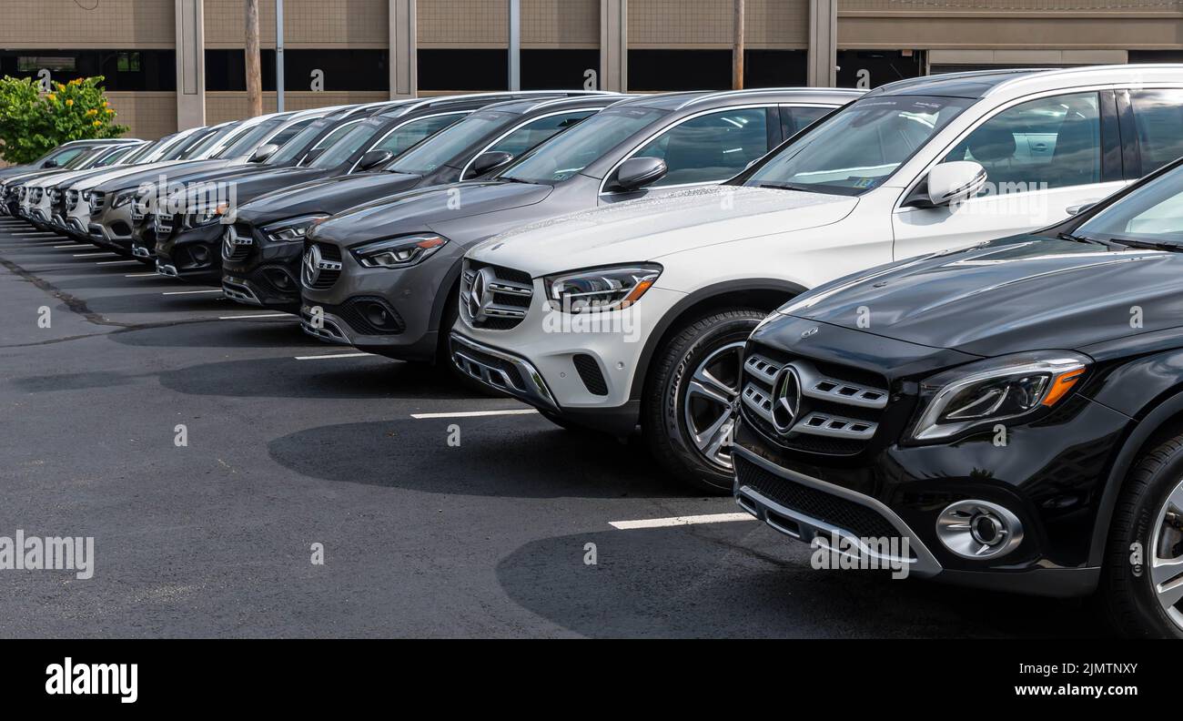 Mercedes Benz vehicles lined up at a dealership in Pittsburgh ...