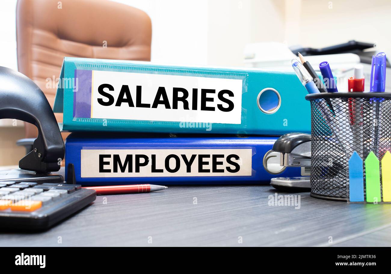 the words salaries and employees on folder bindings, office hundred ...