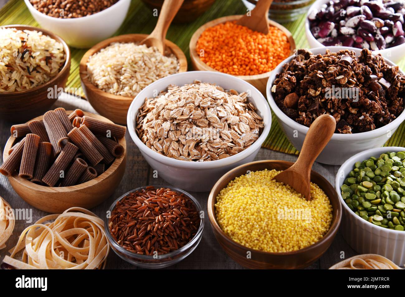 Composition with different kinds of dry food products Stock Photo - Alamy
