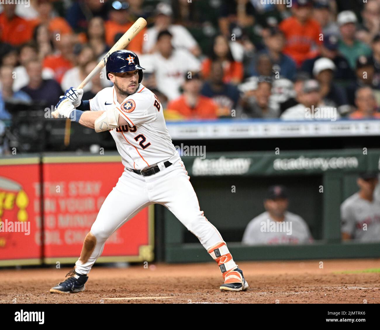 Houston Astros third baseman Alex Bregman (2) bats in the eighth inning ...