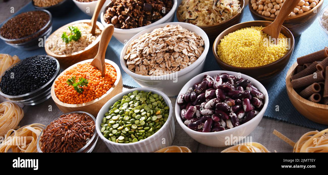 Composition with different kinds of dry food products Stock Photo - Alamy