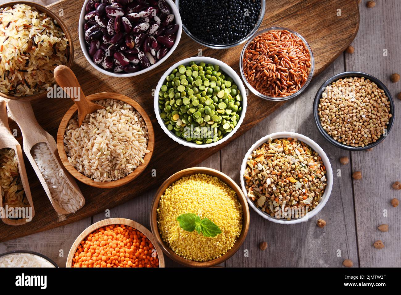 Composition with different kinds of dry food products Stock Photo - Alamy