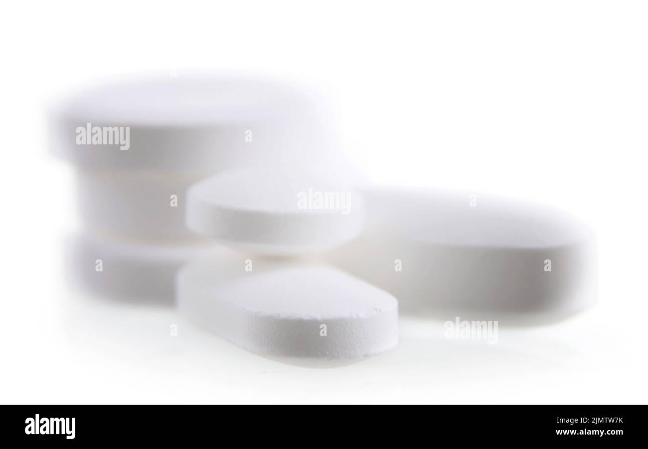 Composition with pharmaceutical drug pills over white background Stock ...