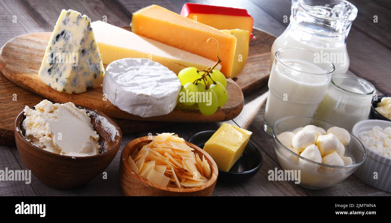 A variety of dairy products including cheese Stock Photo - Alamy