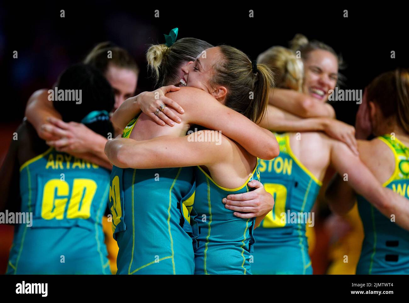 Australia's Courtney Bruce (left) hugs a team-mate after winning the ...