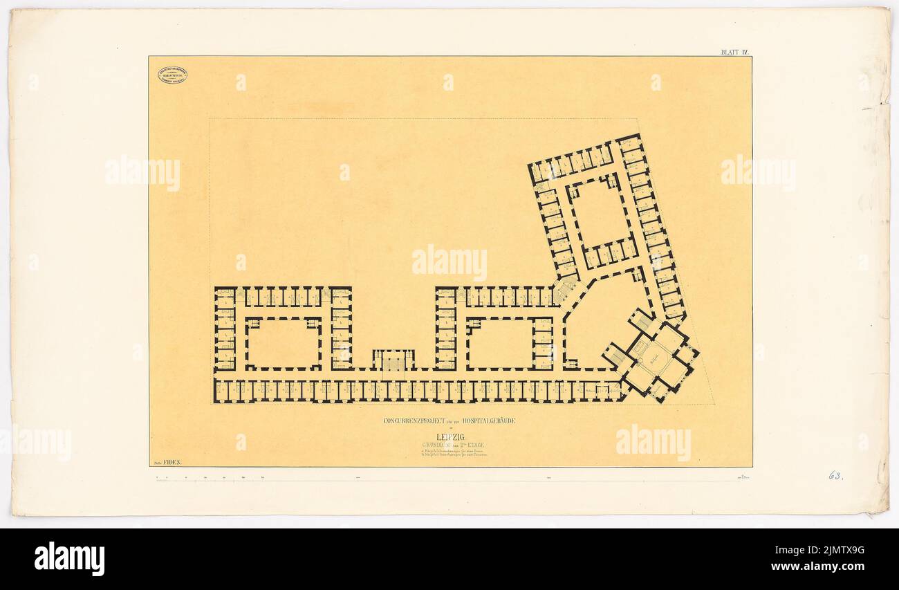 Summer Oscar (1840-1894), Hospital, Leipzig: floor plan 2nd floor. Ink ...