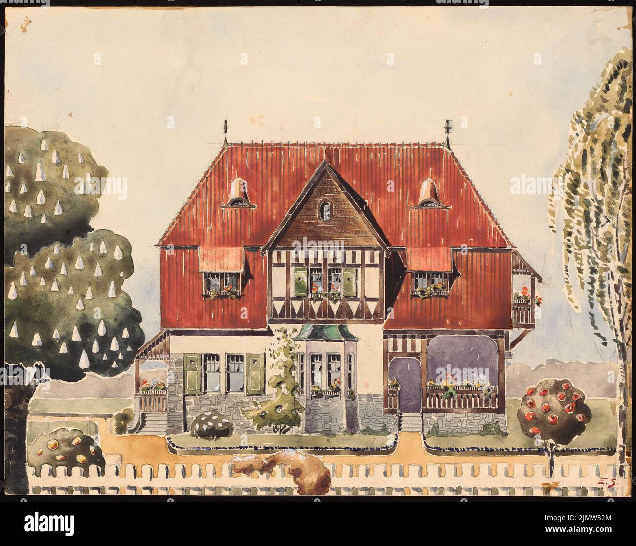 Schonert Erich, settlement (without dat.): View. Pencil watercolor on ...