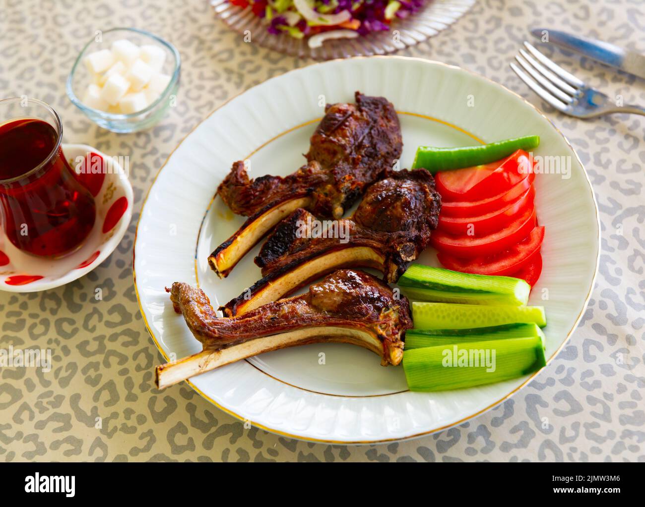 Baked rib grilled. Lamb. Carry lamb. Turkish cuisine Stock Photo - Alamy