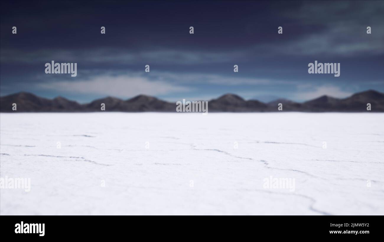 Bonneville Salt Flats landscape with rain storm clouds in distance ...
