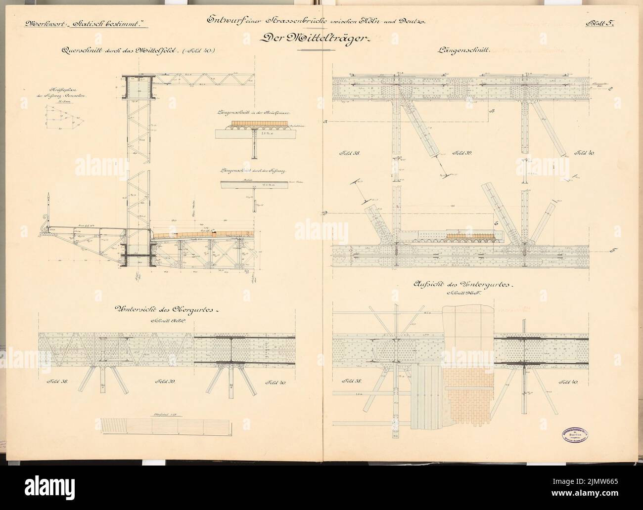Wattmann John, Cologne-Deutz street bridge. Schinkel competition 1892 ...