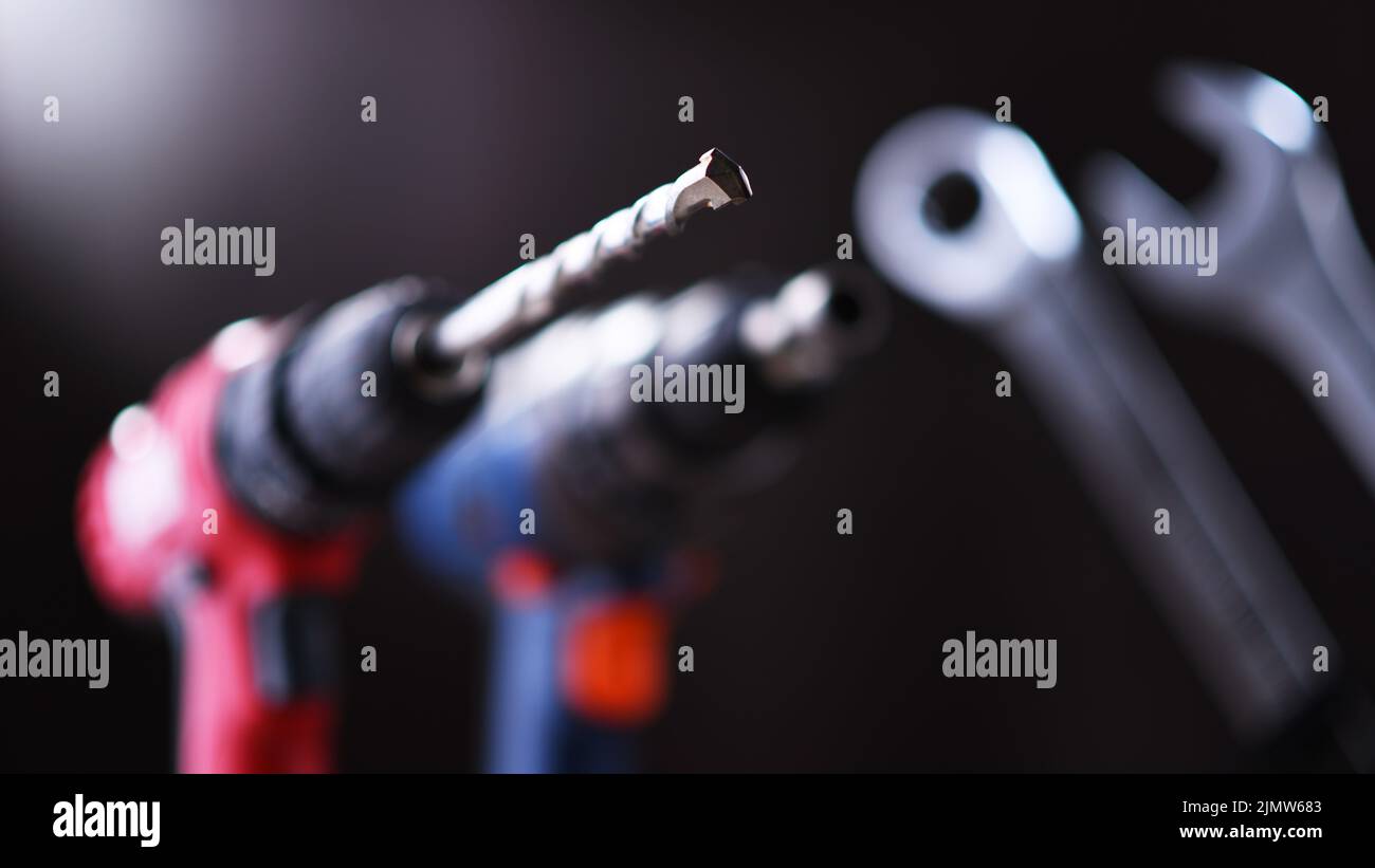 Composition with different kinds of hardware tools including cordless ...