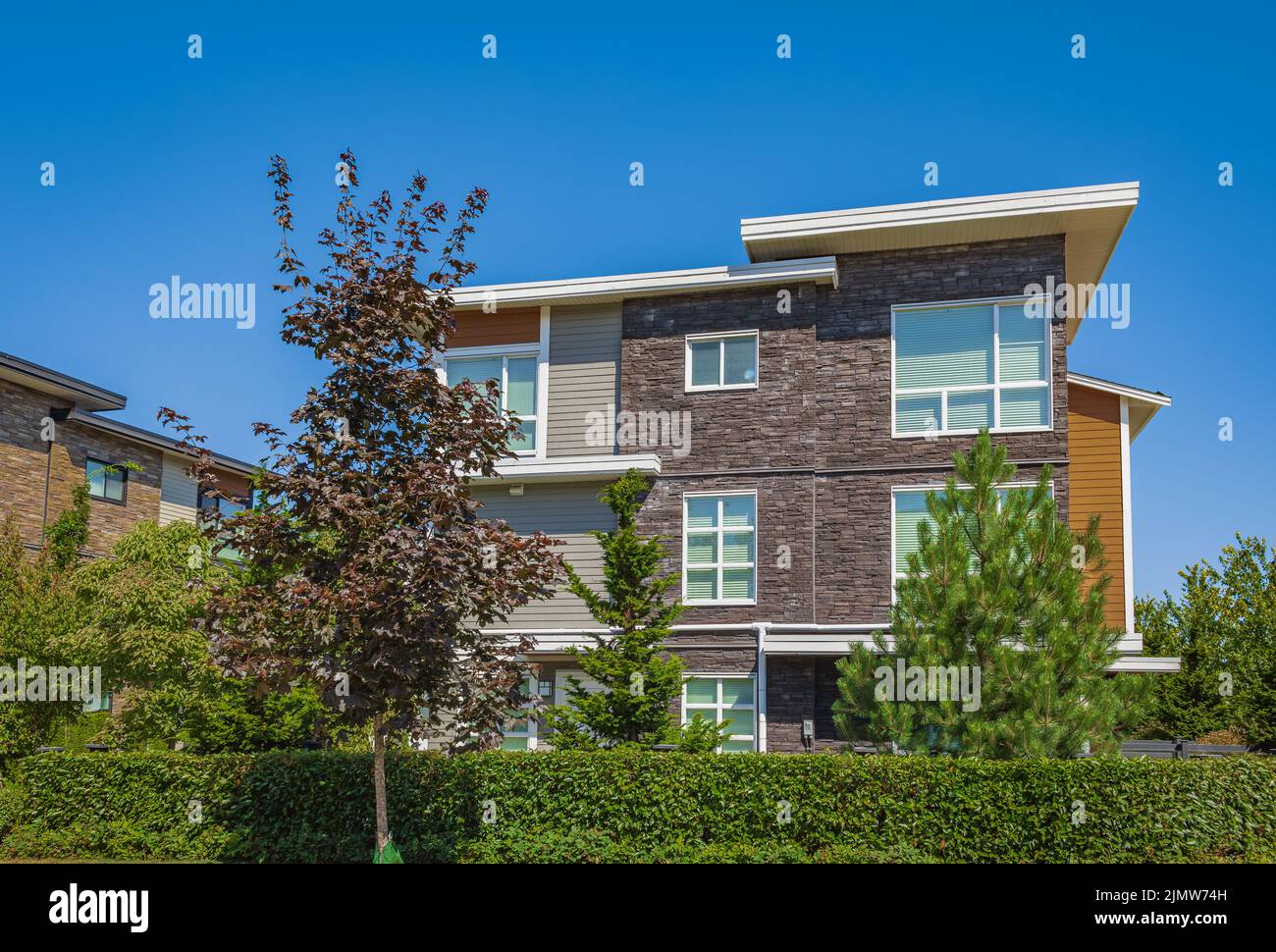 Neighborhood new modern houses building in BC, Canada. Canadian modern ...