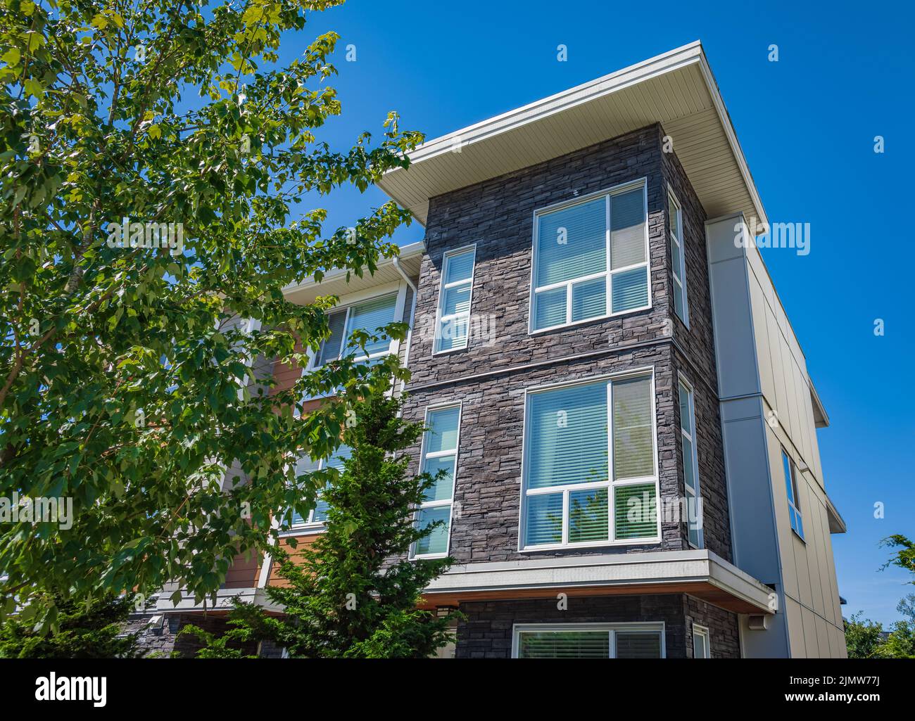 Neighborhood new modern houses building in BC, Canada. Canadian modern ...
