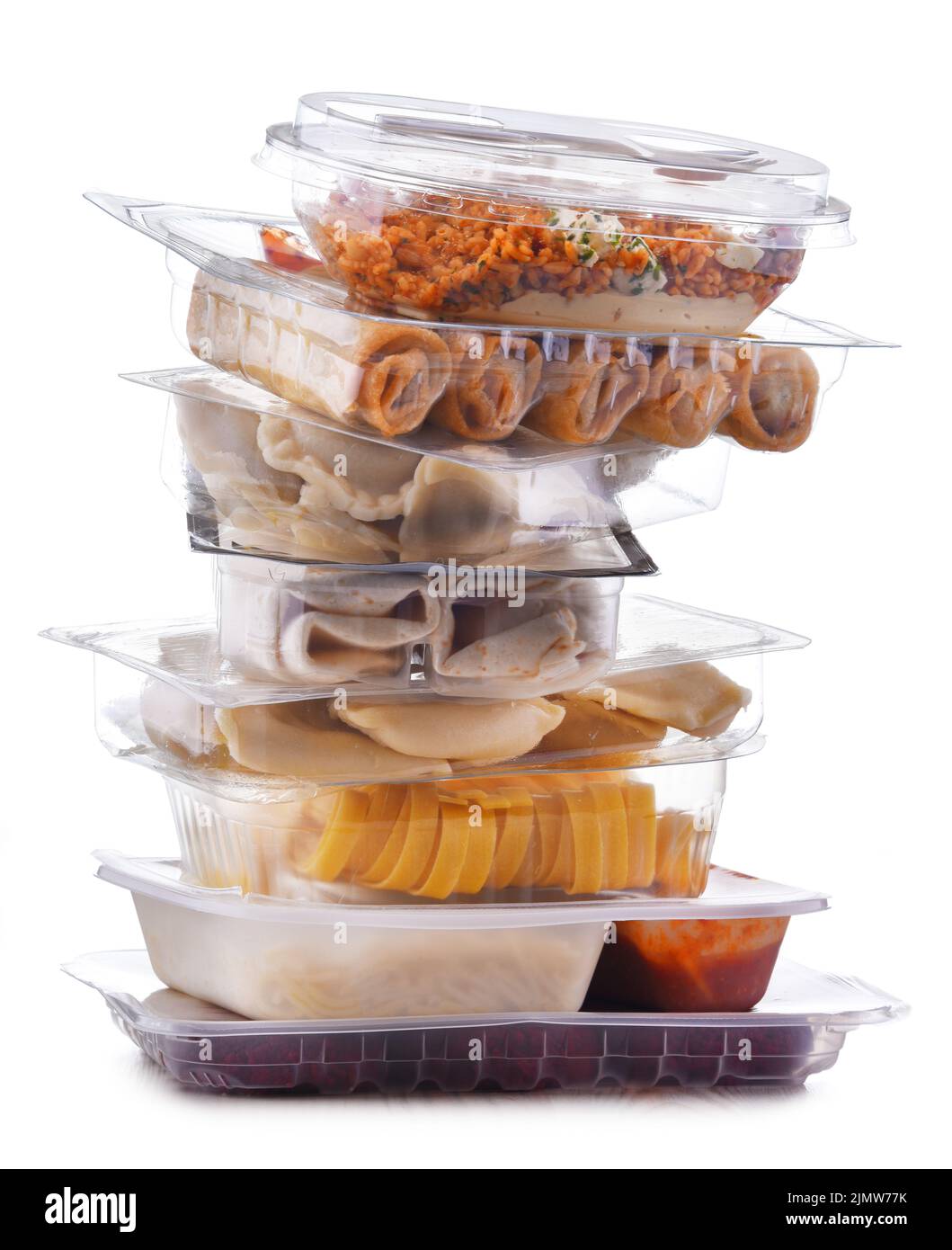 A variety of prepackaged food products in plastic boxes Stock Photo - Alamy