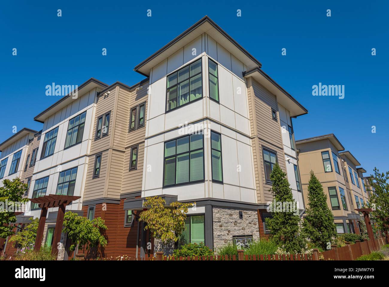 Neighborhood new modern houses building in BC, Canada. Canadian modern ...