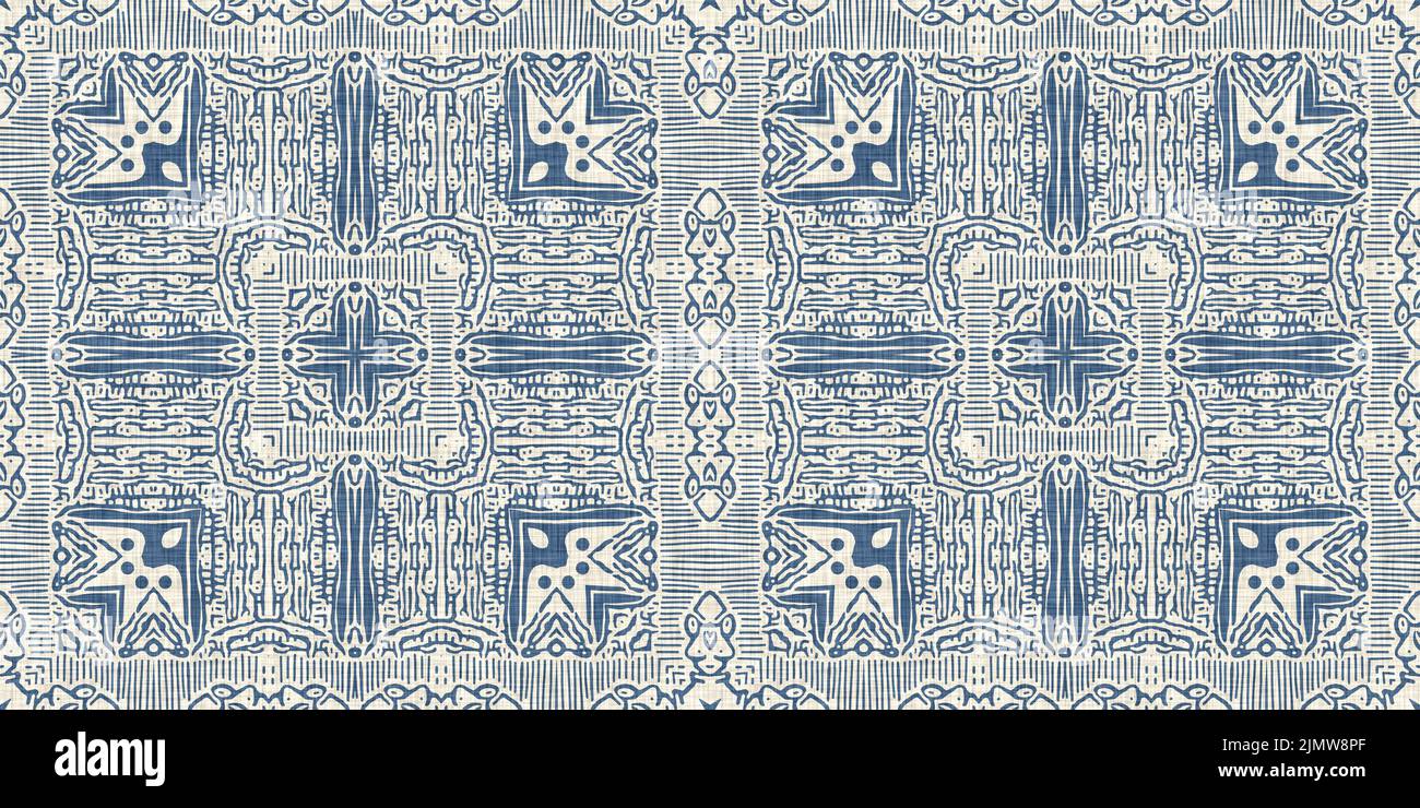 French blue linen effect geometric border pattern. Classic 2 tone ...