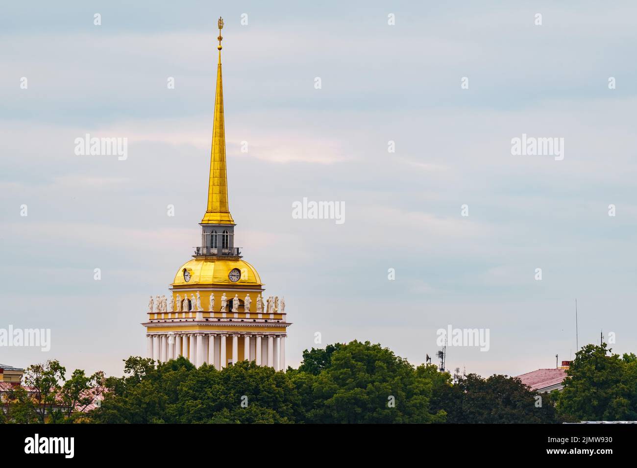 golden spire of the main building of the Admiralty in St. Petersburg ...