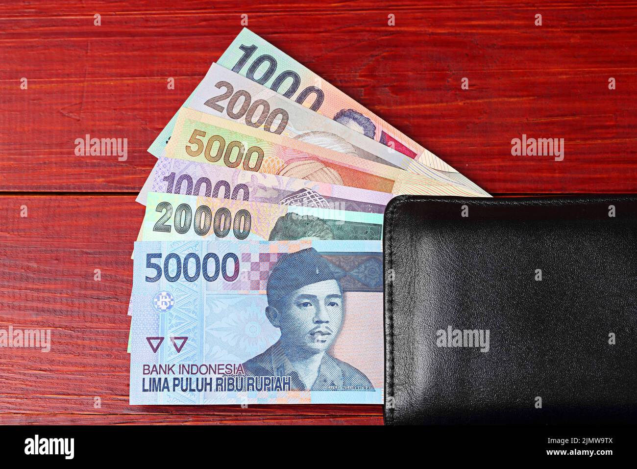 Indonesian money in the black wallet Stock Photo - Alamy