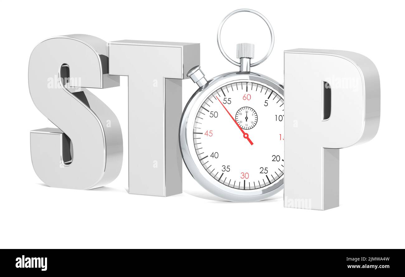 Stop word with stopwatch isolated, 3d rendering Stock Photo - Alamy