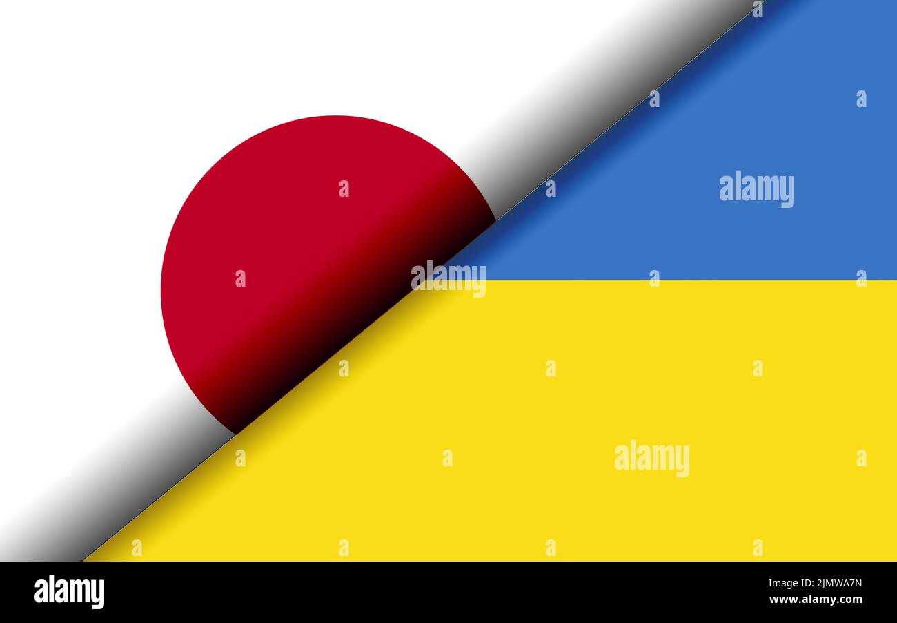 Flags of Japan and Ukraine divided diagonally. 3D rendering Stock Photo ...