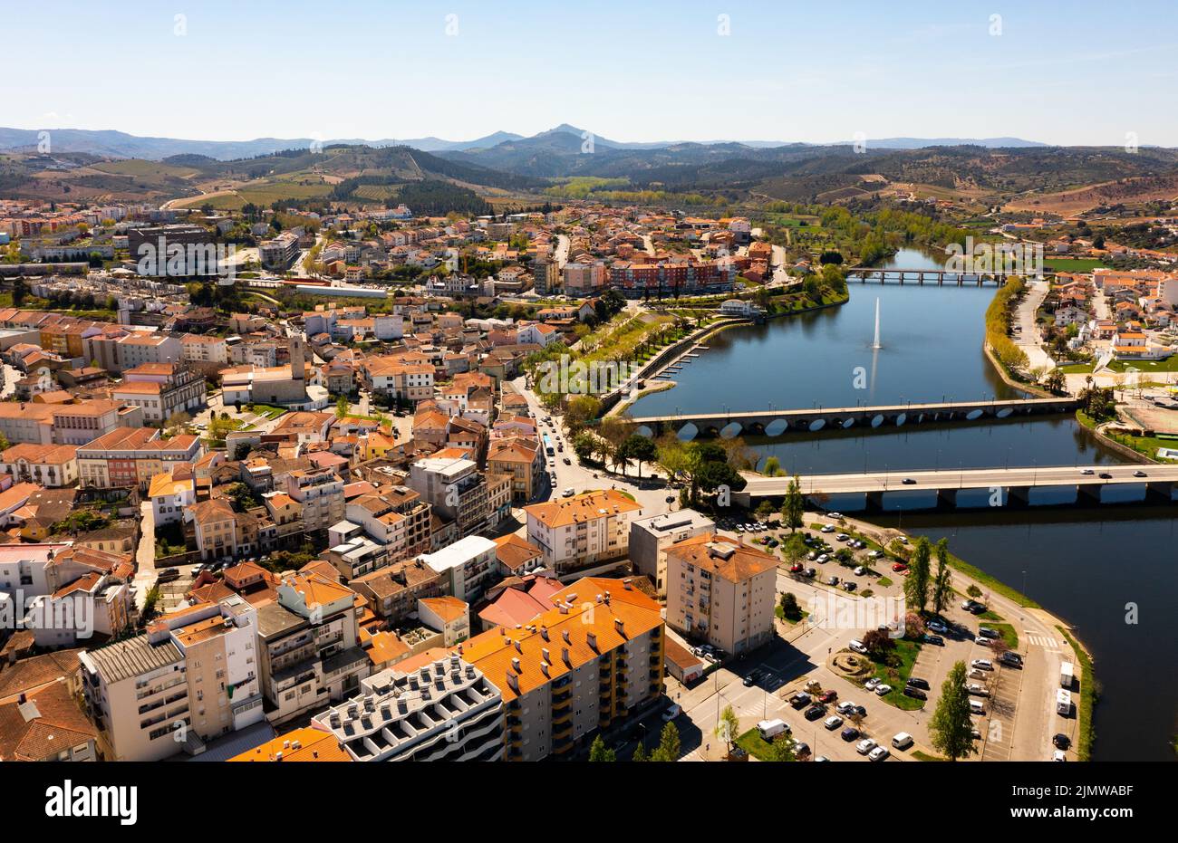 Aerial photo of Mirandela with view of Tua river Stock Photo - Alamy