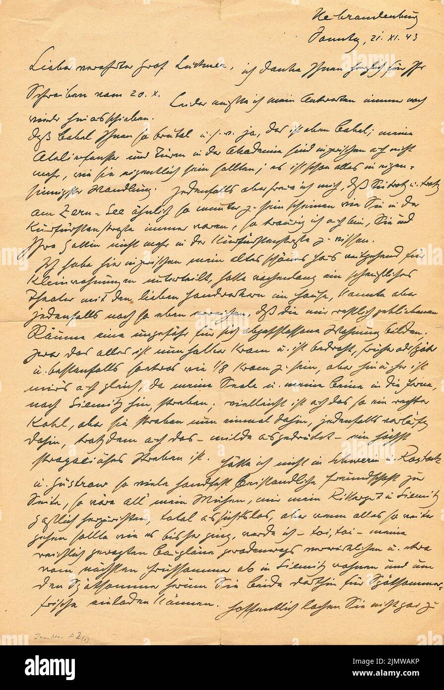 Tessenow Heinrich (1876-1950), letter to Count Luckner v. 11/21/1943 ...