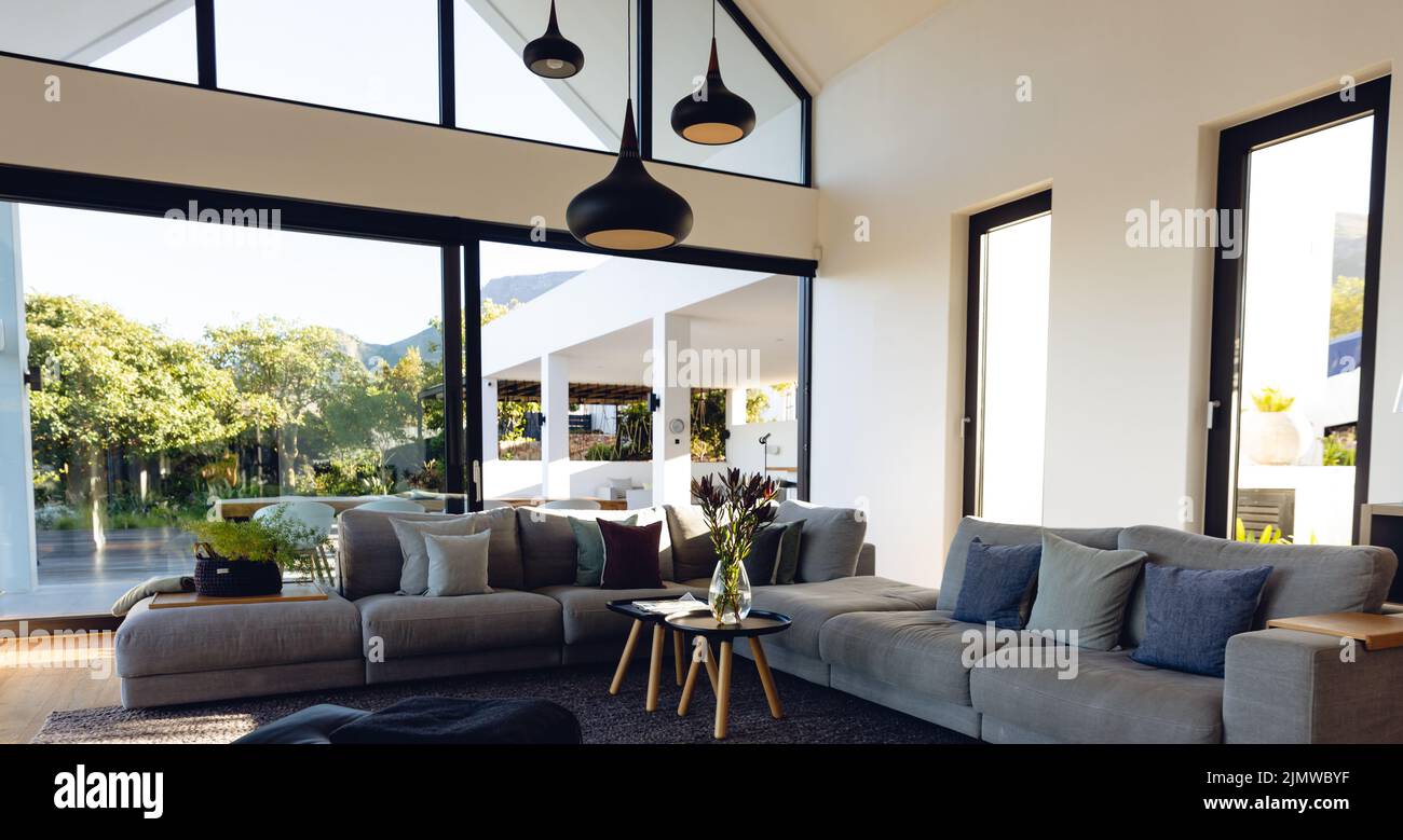 View of living room interior of a modern house Stock Photo - Alamy