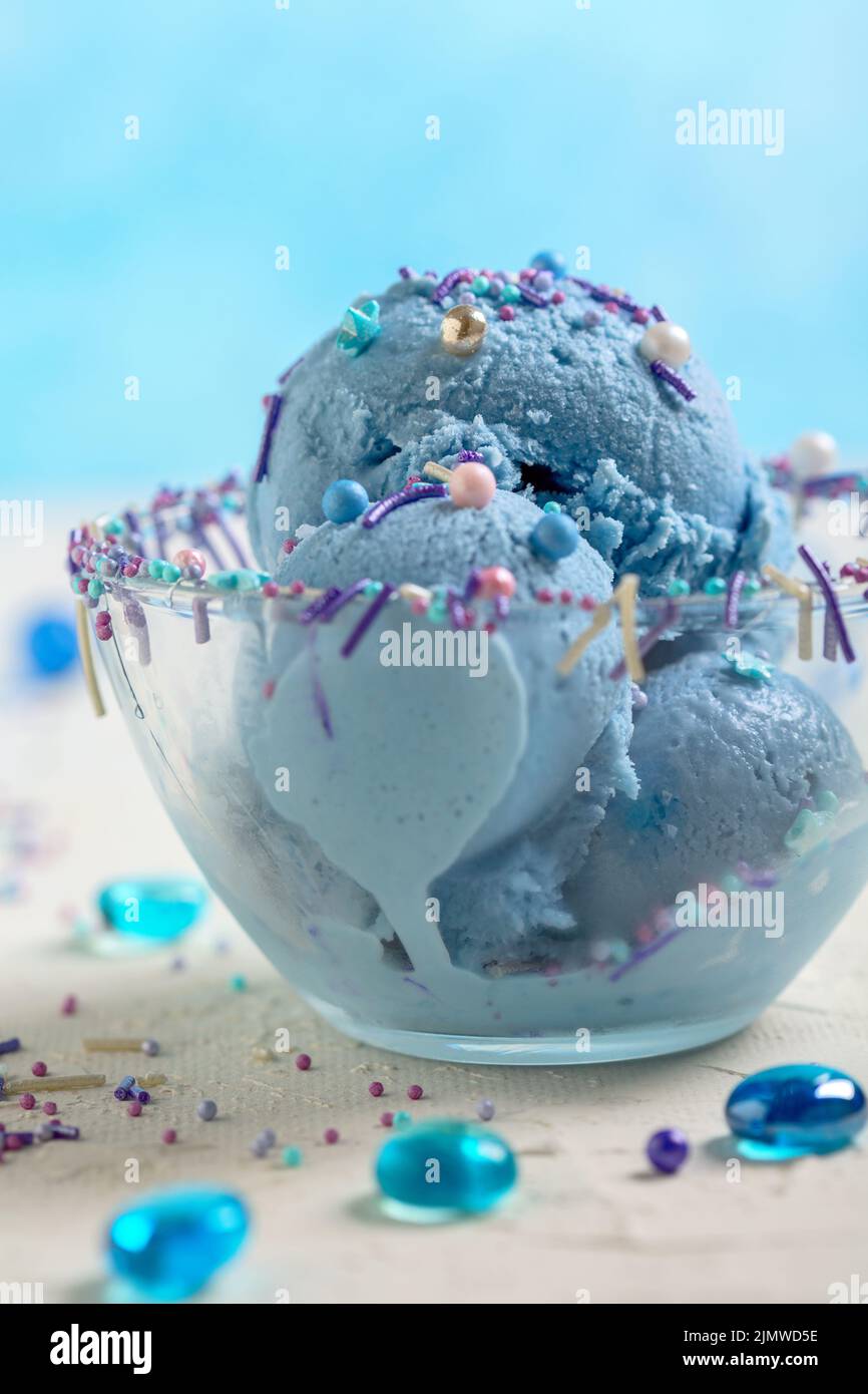 Blue ice cream with anchan tea Stock Photo - Alamy