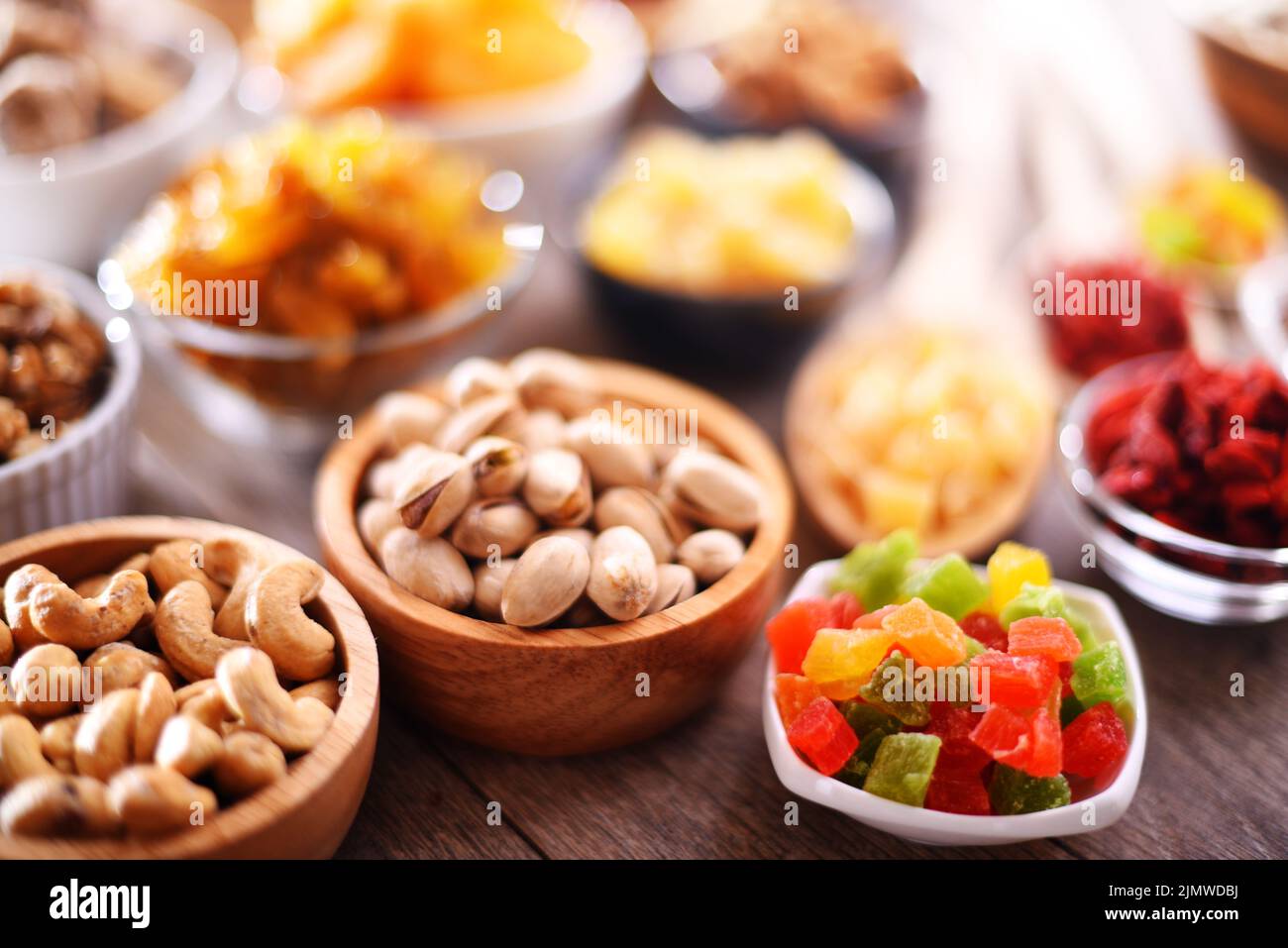 Composition with dried fruits and assorted nuts. Delicacies Stock Photo ...
