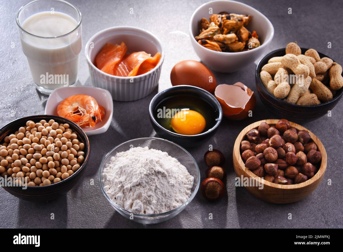 Composition with common food allergens including egg Stock Photo - Alamy