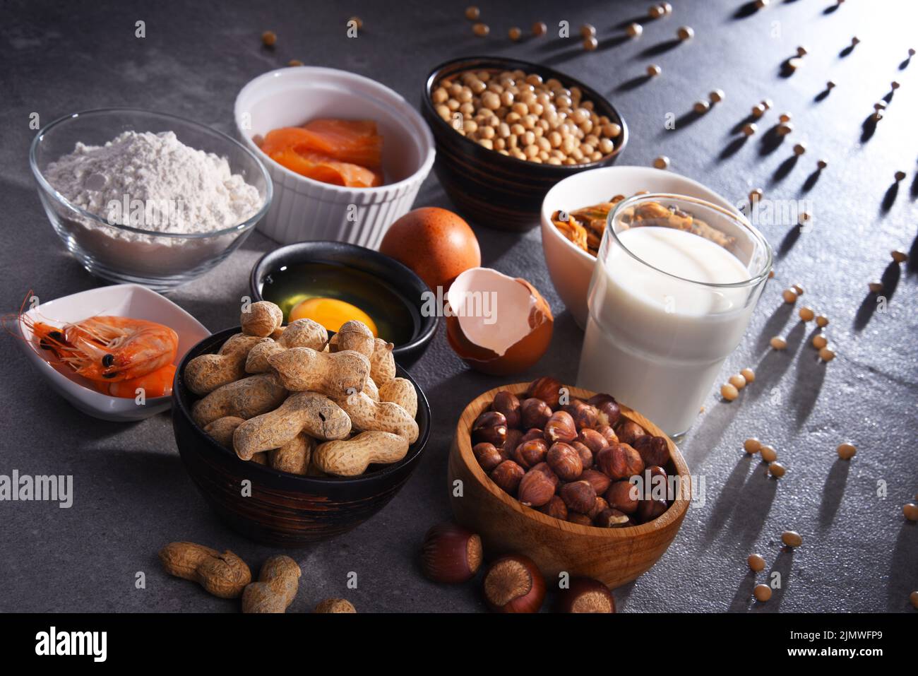 Composition with common food allergens including egg Stock Photo - Alamy