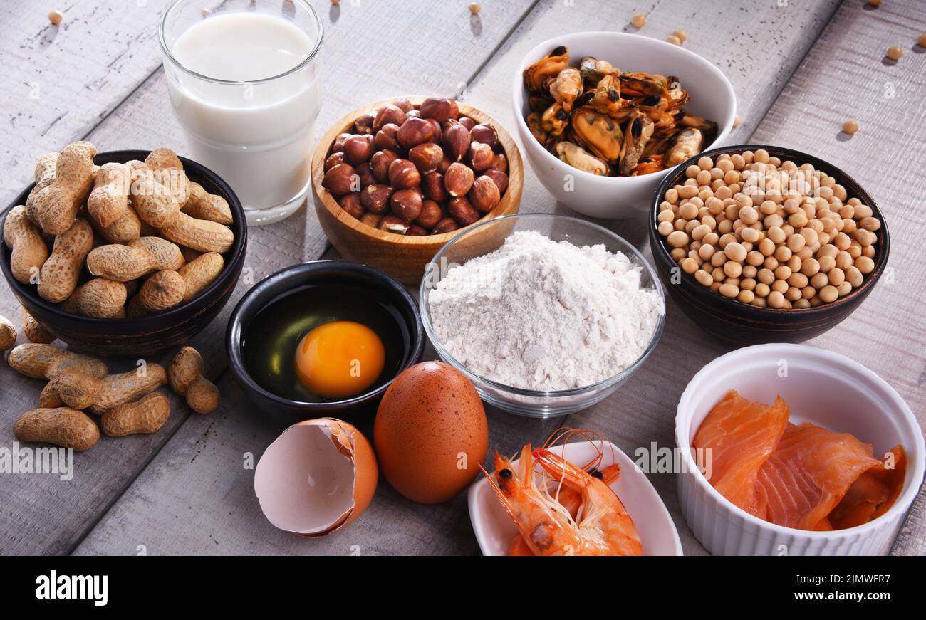 Composition with common food allergens including egg Stock Photo - Alamy
