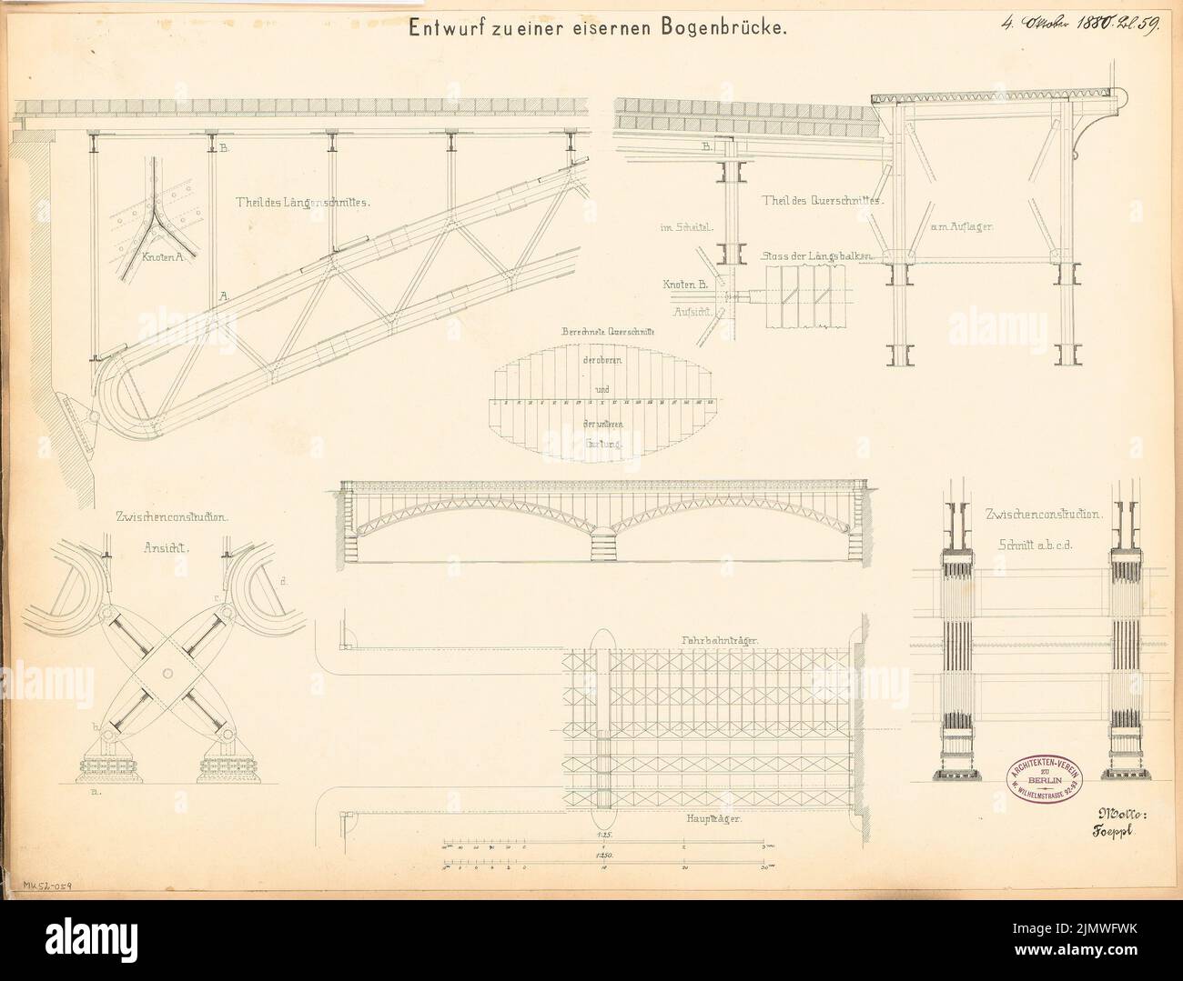 Unknown architect, iron arch bridge. Monthly competition October 1880 ...