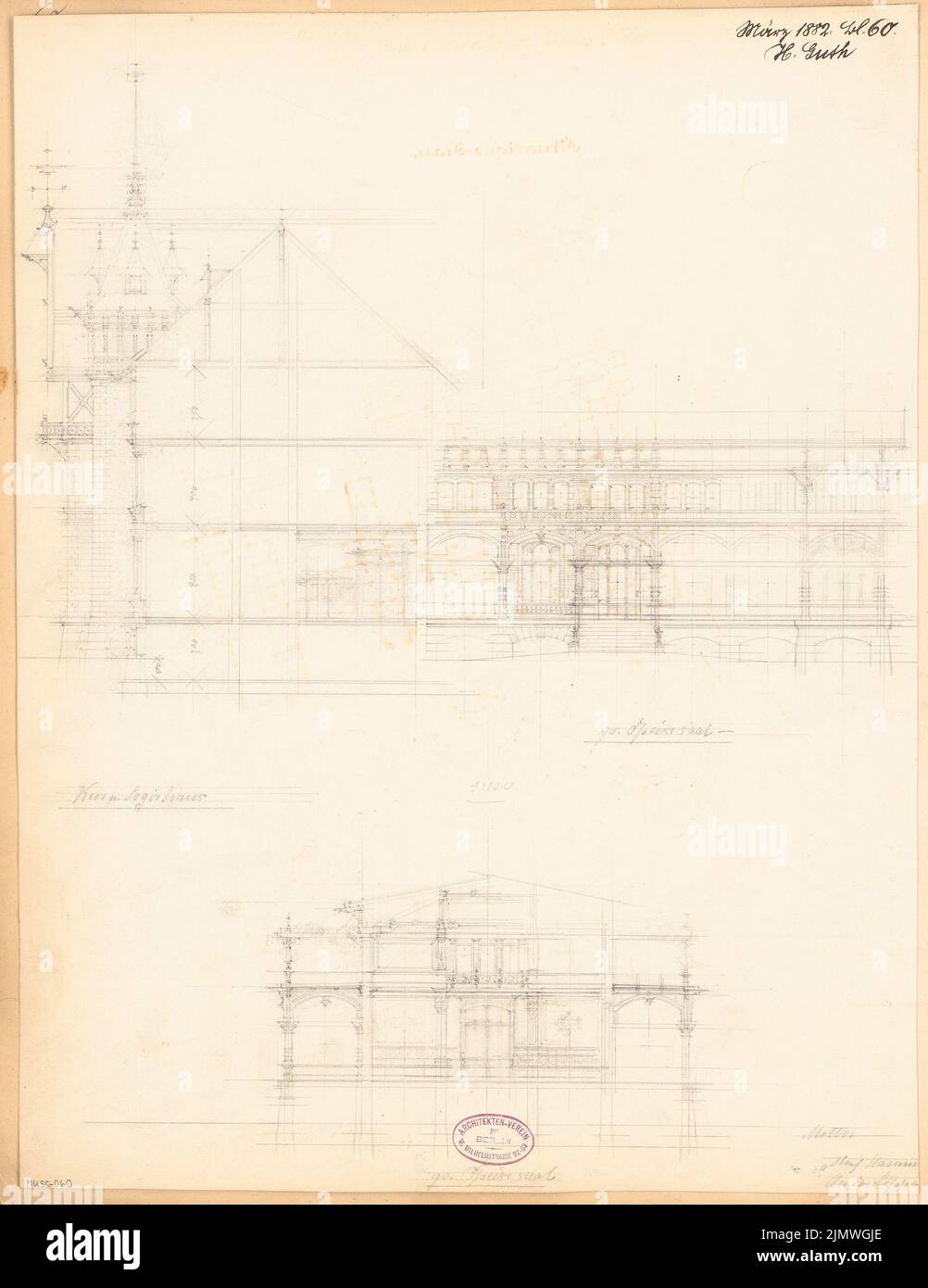 Guth Hermann (1851-1924), Kurhaus and bathing facility in Hamm. Monthly competition March 1882 ...