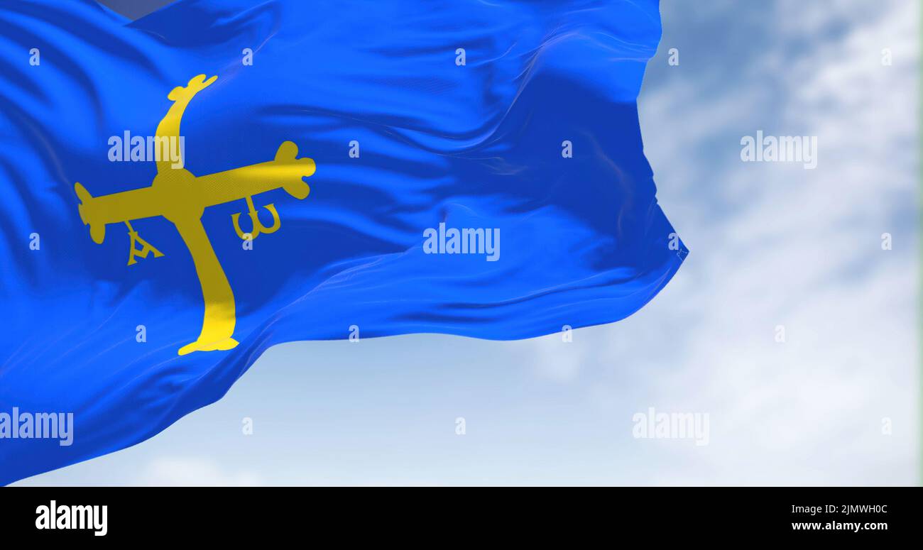Asturias flag waving in the wind on a clear day Stock Photo - Alamy
