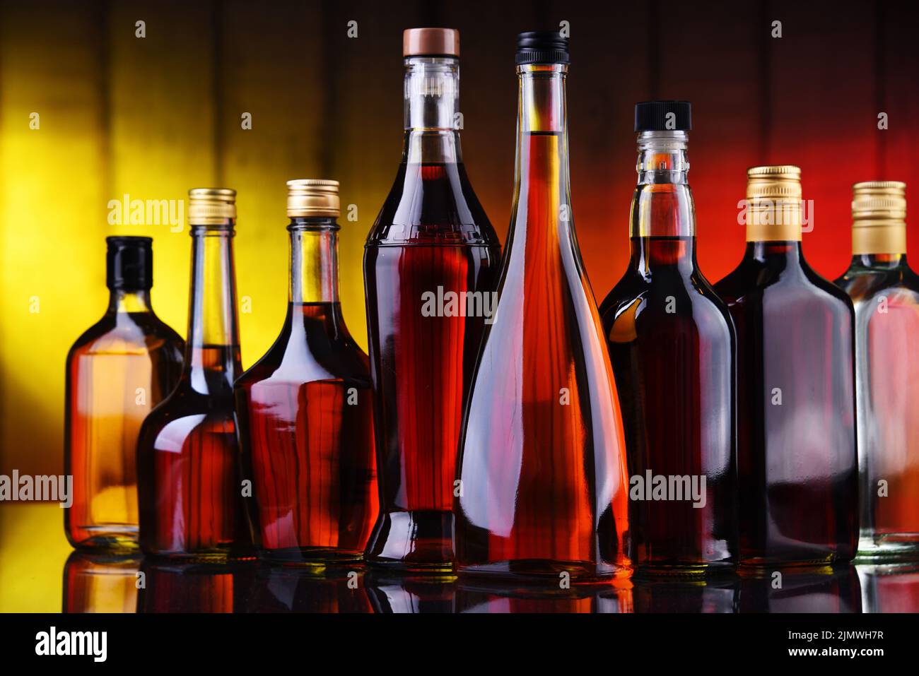 Composition with bottles of assorted alcoholic beverages Stock Photo ...