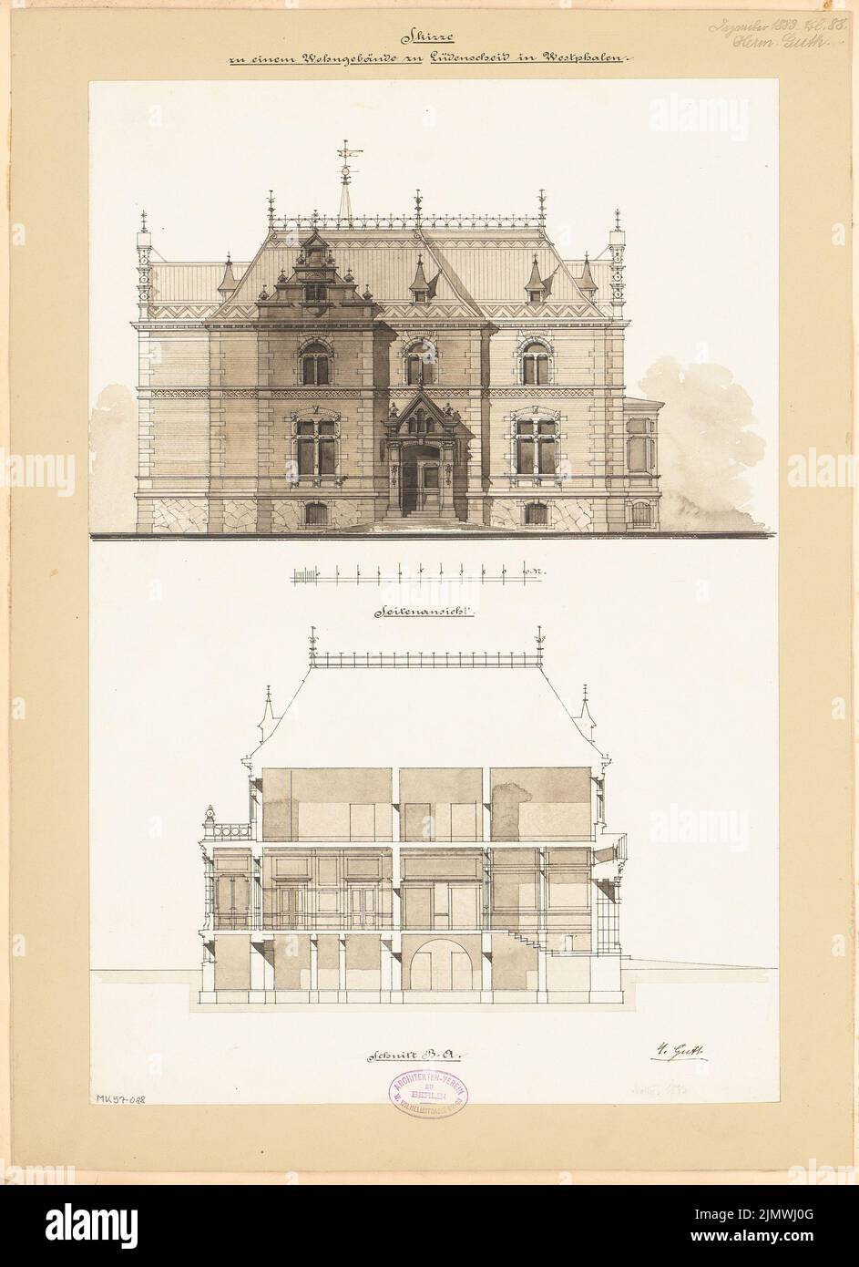 Guth Hermann (1851-1924), villa-like house in Lüdenscheid. Monthly competition December 1883 (12 ...