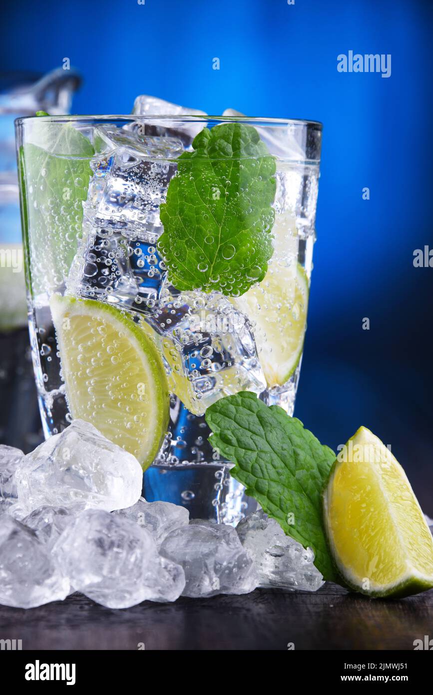 Glass of mineral water with ice Stock Photo - Alamy