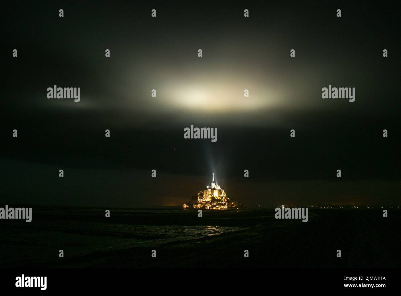 Light-up in Le Mont-Saint-Michel night view Stock Photo - Alamy